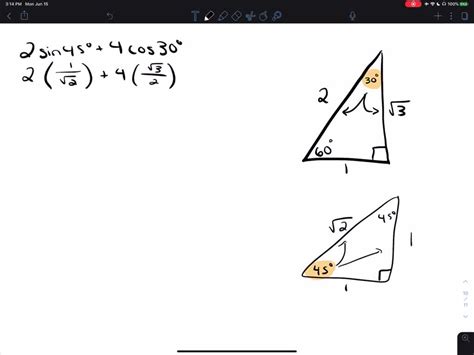 solved find the exact value of each expression do not use a calculator 2 sin45 ∘ 4 cos30 ∘