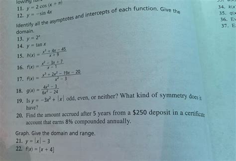 [pre calc] anyone know the best and easiest way to find domain range x and y ints and