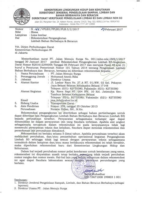Detail Contoh Surat Izin Limbah B3 Koleksi Nomer 30