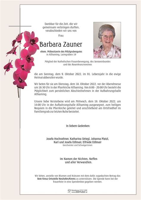 Todesanzeigen Tischlerei Bestattung Oberhuber