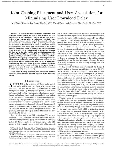 pdf joint caching placement and user association for minimizing user download delay