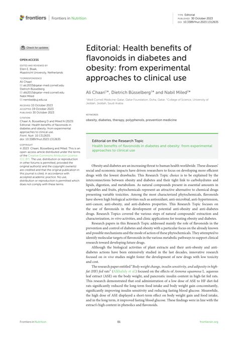 Pdf Editorial Health Benefits Of Flavonoids In Diabetes And Obesity