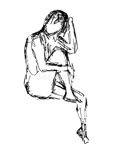 Desnuda Figura Humana Femenina Sentada Una Pierna Arriba Dibujo De