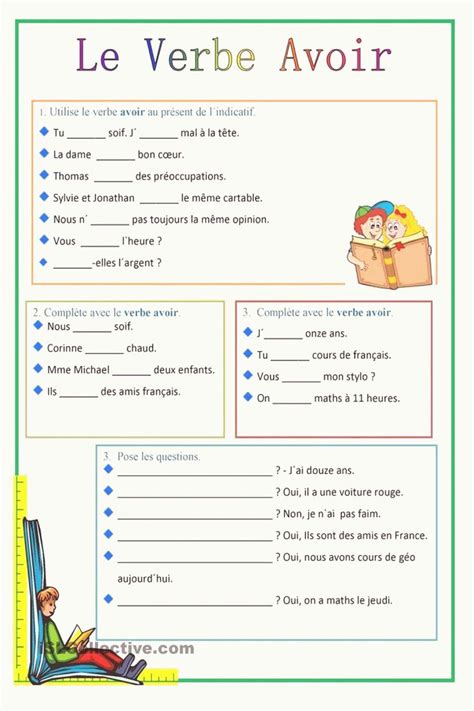 The Verb Avoir Worksheet Exercice Verbe Verbe Avoir Exercices