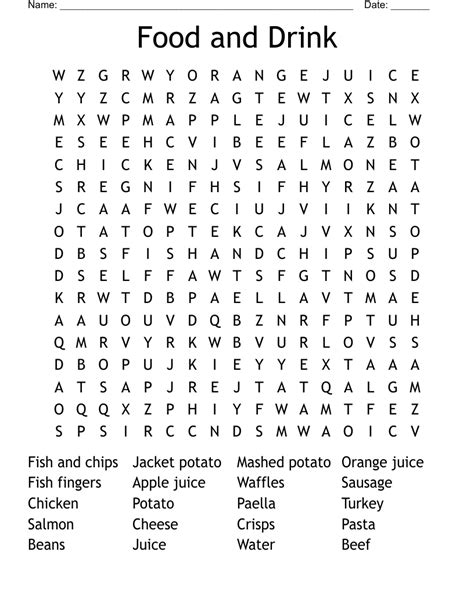 Food And Drink Word Search WordMint
