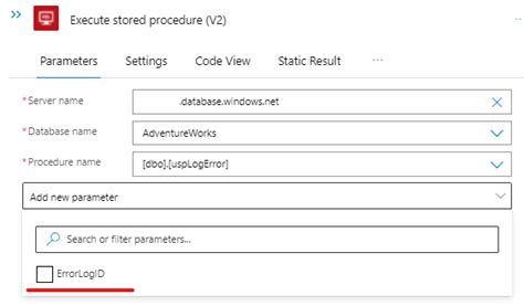 new logic app flow sql execute stored procedure does not retreive parameters from stored