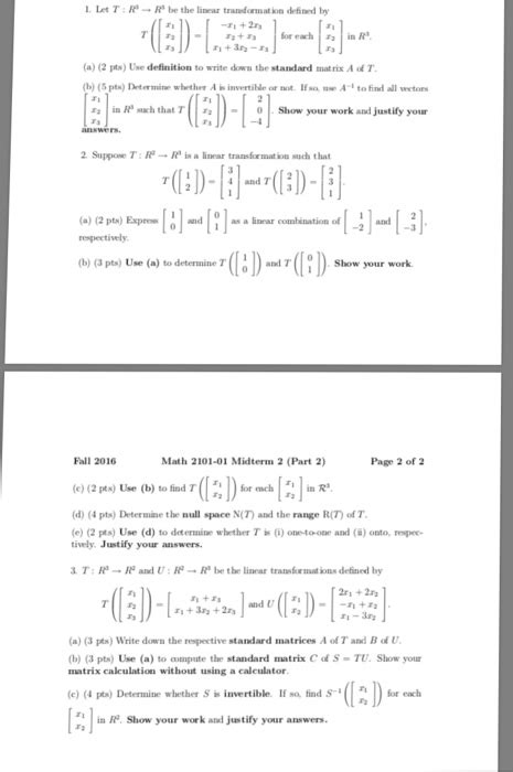 solved let t r 3 rightarrow r 3 be the linear