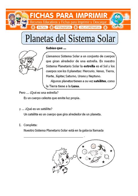 Ficha De Planetas Del Sistema Solar Para Segundo De Primaria 1
