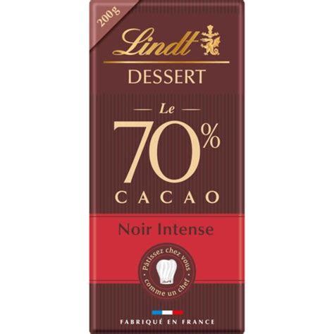 Chocolat noir Intense 70 Cacao DESSERT LINDT la tablette de 200g à