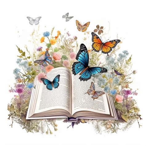 Mariposas Volando Sobre Un Libro Abierto Con Flores Y Mariposas Ai