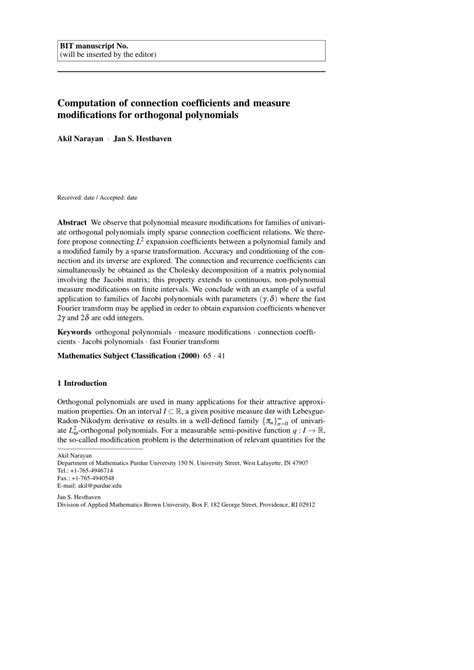 pdf computation of connection coefficients and measure modifications of orthogonal polynomials