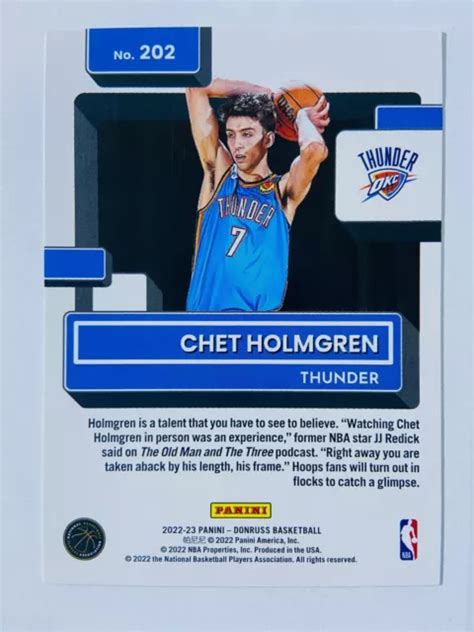CHET HOLMGREN Oklahoma City Thunder 2022 23 Panini Donruss Rated