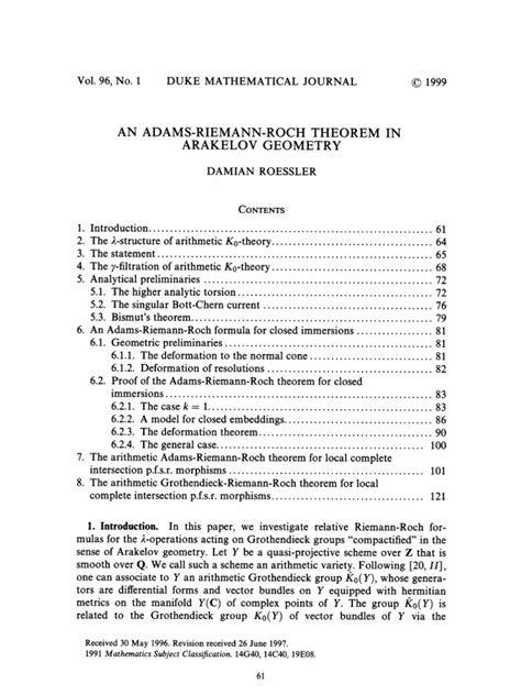 adams riemann roch arakelov an theorem in geometry pdf