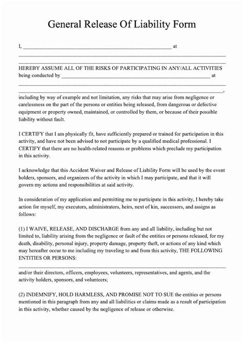 Liability Waiver Forms Template Fresh Free Release Of Liability Form