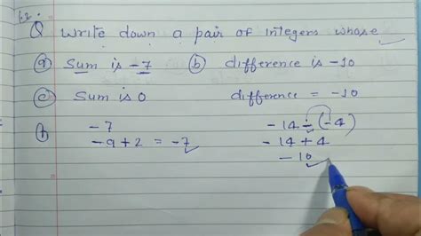 write down a pair of integers whose sum is 7 youtube