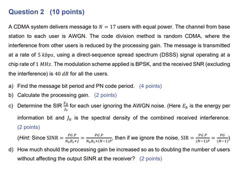 solved question 2 10 points a cdma system delivers message