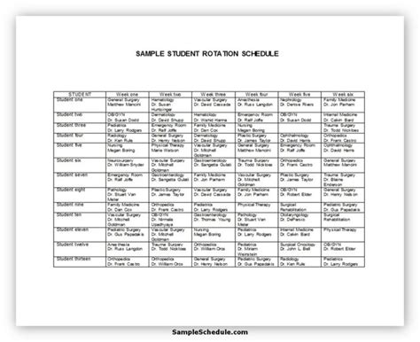 Free Rotation Schedule Template Sample Schedule