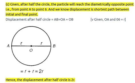 1 a particle is moving in a circular path of radius r the displacement after half a circle