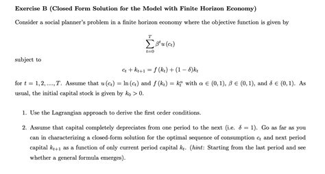 solved exercise b closed form solution for the model with