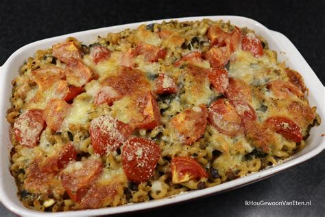 Pasta Ovenschotel Met Aubergine Spinazie En Tomaat Ik Hou Gewoon Van