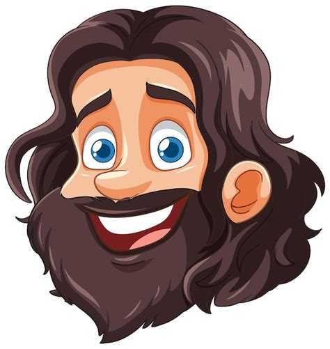 Retrato De Desenho Animado De Um Homem Barbudo Alegre Vetor Premium