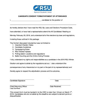 Fillable Online CANDIDATE CONSENT BFORMbbSTATEMENTb OF ATTENDANCE I Fax
