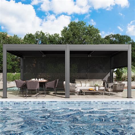Erommy Outdoor Louvered Pergola With Adjustable Aluminum Rainproof Roof
