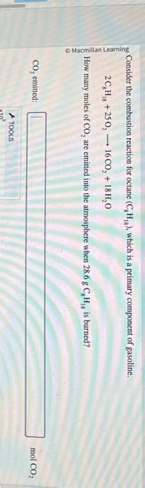 Solved 를 Consider the combustion reaction for octane Chegg