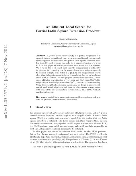 pdf an efficient local search for partial latin square extension problem