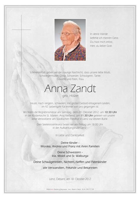 Todesanzeige Anna Zandt Trauer Link