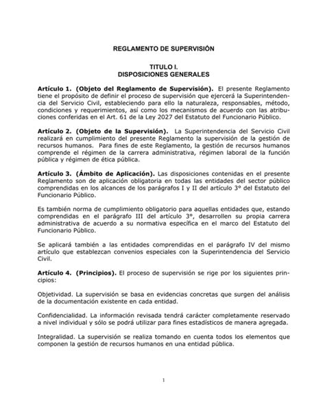REGLAMENTO DE SUPERVISIÓN TITULO I DISPOSICIONES