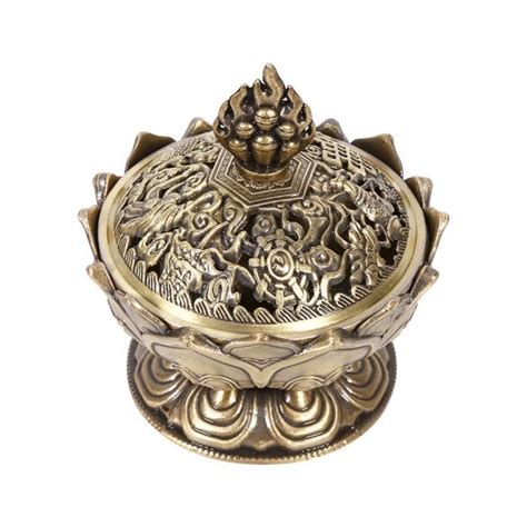 Petit Encensoir Brûle Encens Lotus Bouddha Porte encens Bronze Vintage
