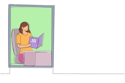 Dibujo de línea continua única mujer joven leyendo un libro mujer de