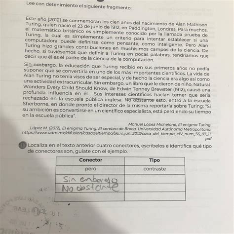 Localiza en el texto anterior cuatro conectores escríbelos e