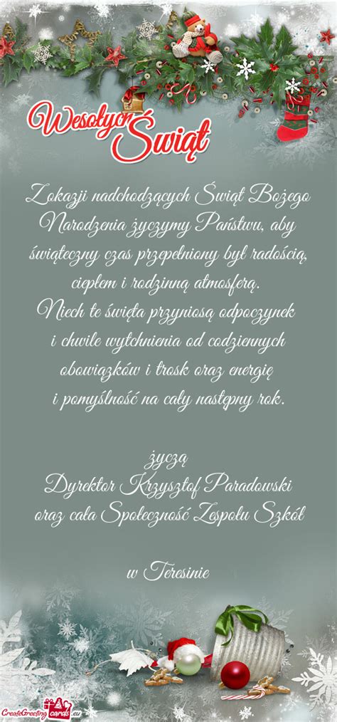 Z okazji nadchodzących Świąt Bożego Narodzenia życzymy Państwu aby