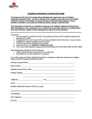 Fillable Online Exhibitor Appointed Contractor Bformb Fax Email Print