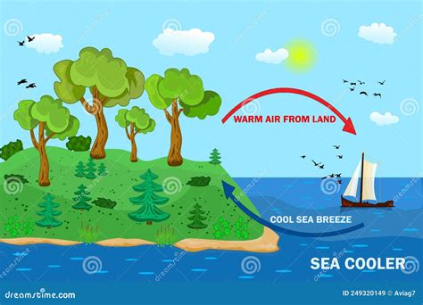Science Poster Design For Sea And Land Breeze Shore Wind Scheme Stock