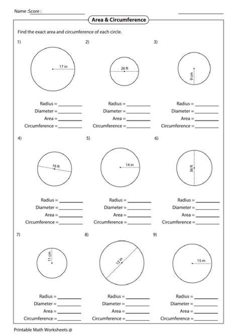 Circumference And Area Worksheet Pdf