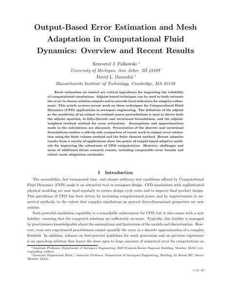 pdf output based error estimation and mesh adaptation in computational fluid dynamics