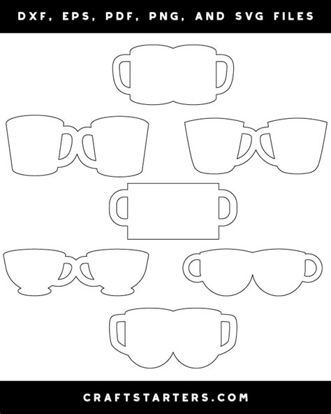 Coffee Cup Shaped Card Outline Patterns DFX EPS PDF PNG And SVG
