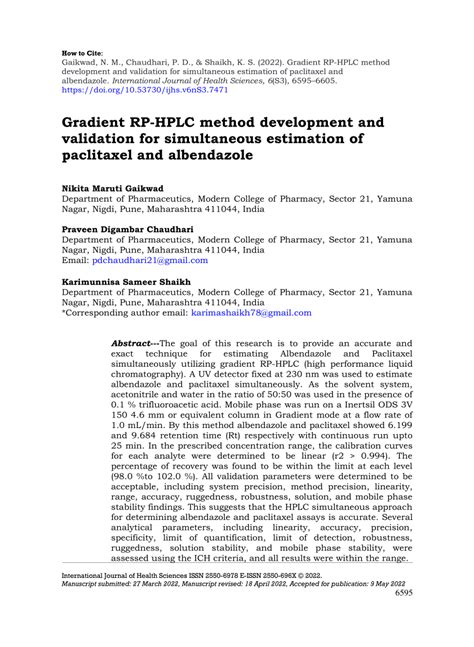 pdf gradient rp hplc method development and validation for simultaneous estimation of