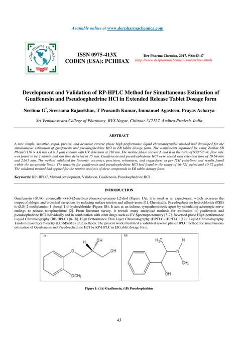 pdf developement and validation of rp hplc method for simultaneous estimation of guaifenesin