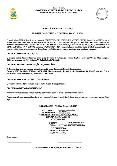 PRIMEIRO ADITIVO AO CONTRATO Nº 20230042 D G SPERN LTDA PMM