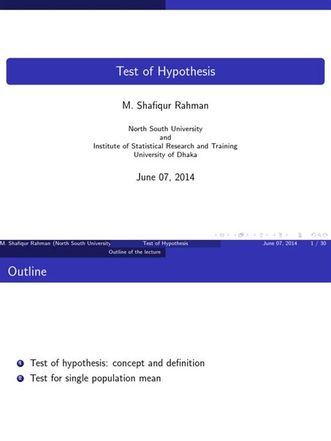 test of hypothesis m shafiqur rahman pdf statistical hypothesis testing type i and type