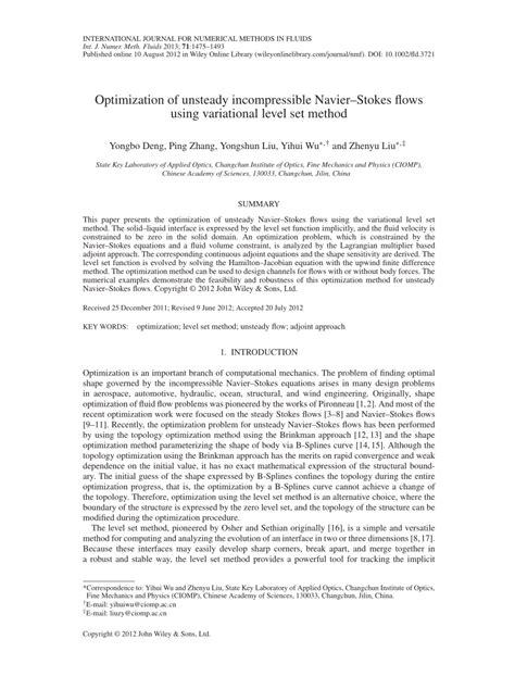 pdf optimization of unsteady incompressible navier stokes flows using variational level set method
