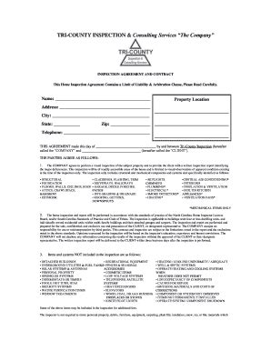 Fillable Online Inspection Agreement Tri County Inspection