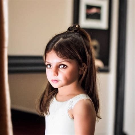 niña de cabello oscuro y ojos brillantes mirando fijamente a l