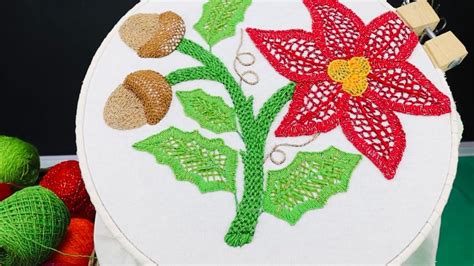 BORDADO FANTASÍA PUNTADA PARA FLORES NOCHEBUENA NAVIDEÑAS HAND