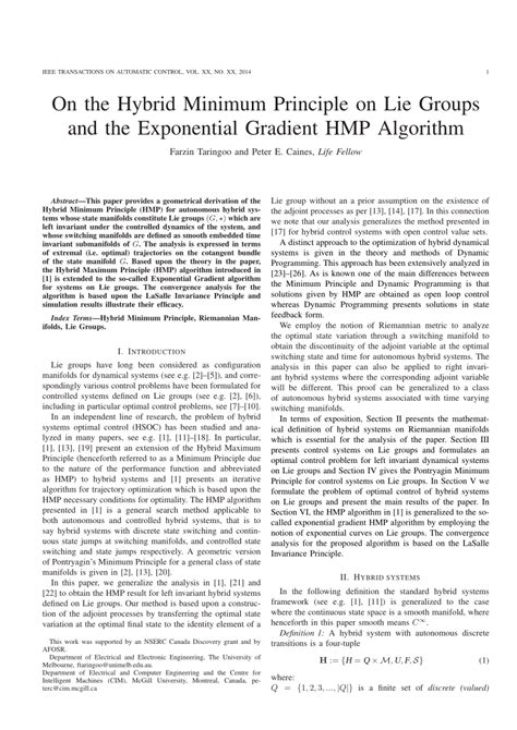 pdf on the hybrid minimum principle on lie groups and the exponential gradient hmp algorithm