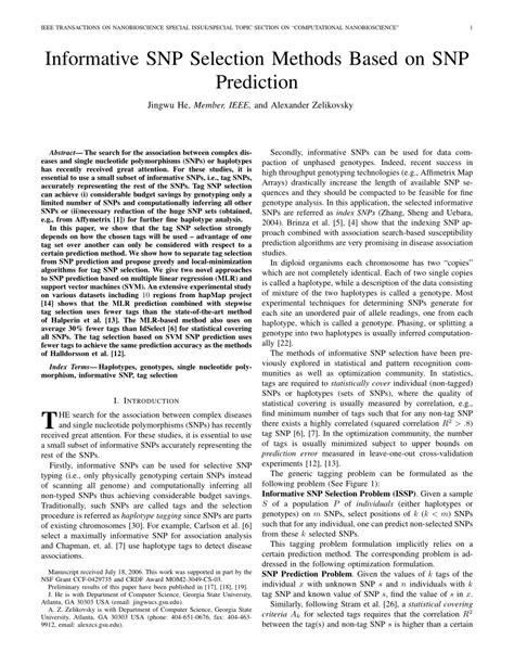 pdf informative snp selection methods based on snp prediction